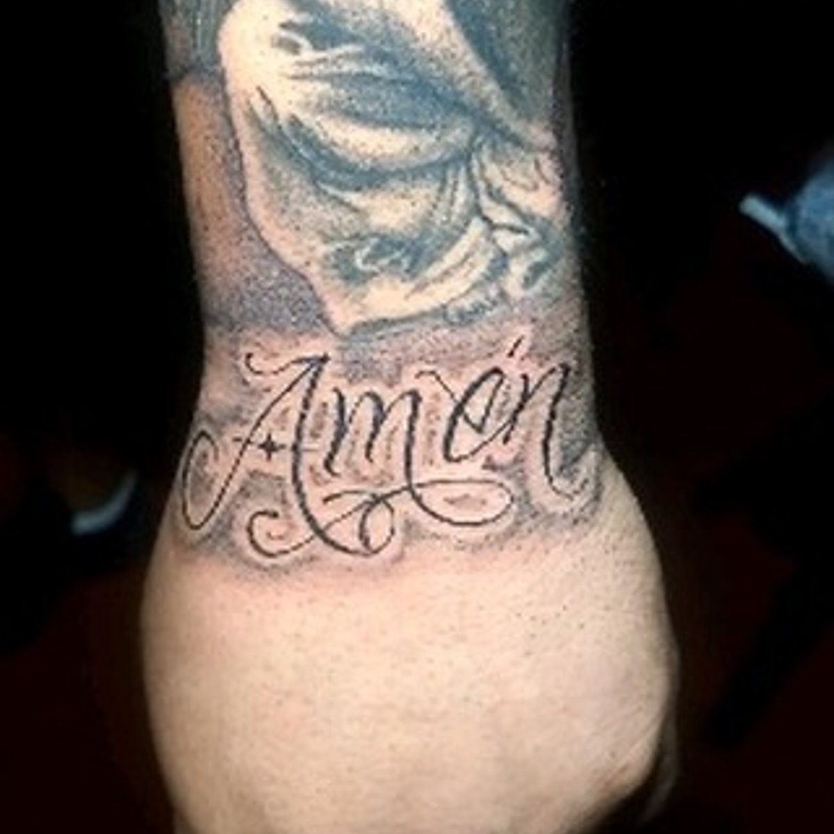 Amén Calligraphy with Sacred Shading - Tattoos.com