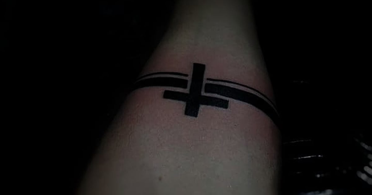 Bold Black Armband with Inverted Cross - Tattoos.com