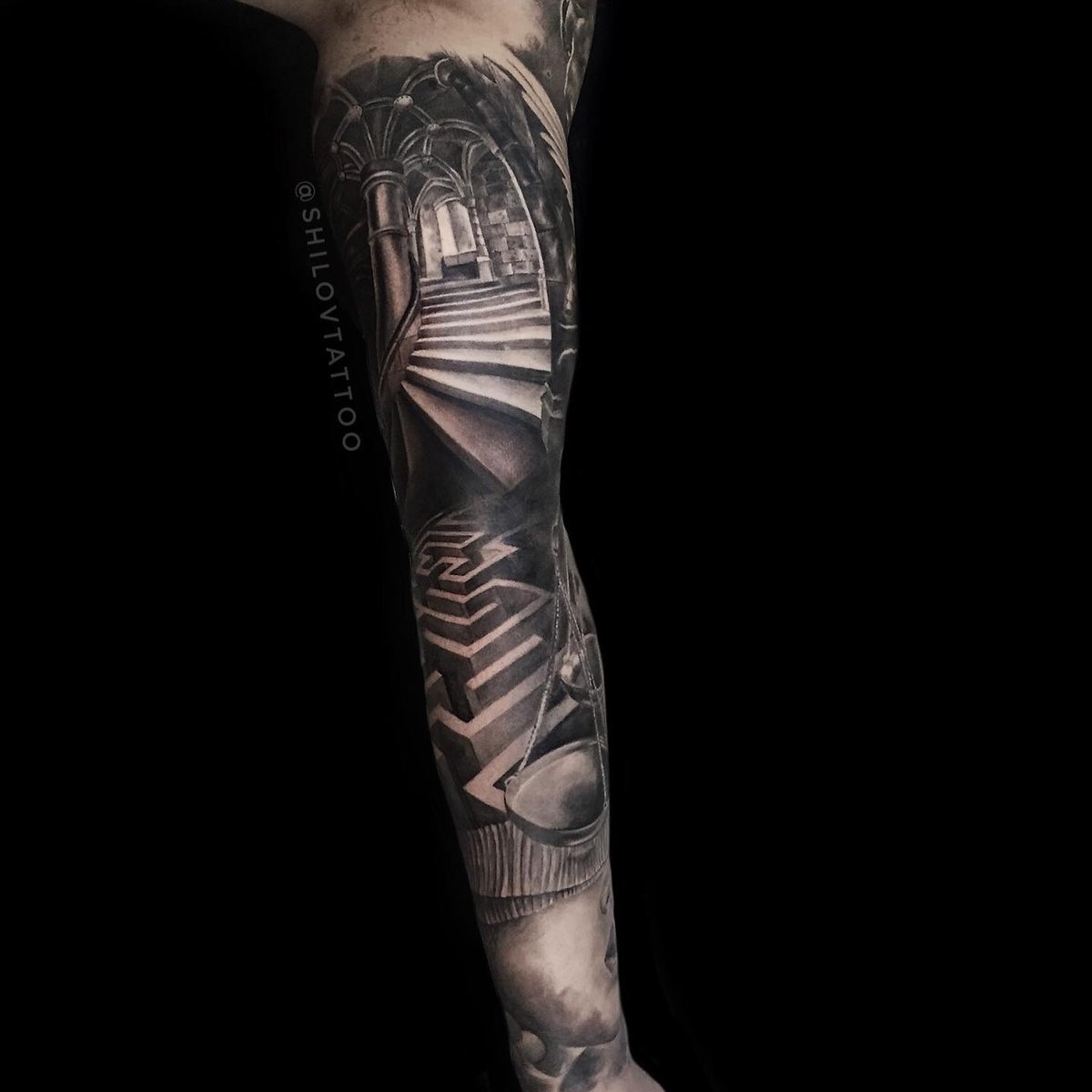 Cathedral Labyrinth and Hourglass Sleeve - Tattoos.com