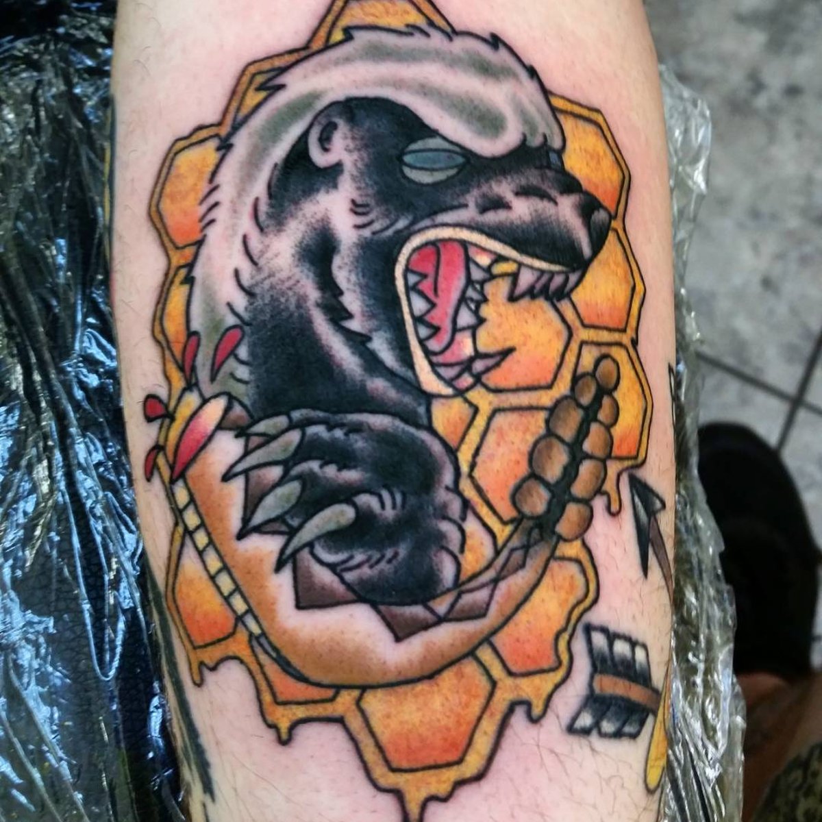 Fearless Honey Badger in the Comb - Tattoos.com