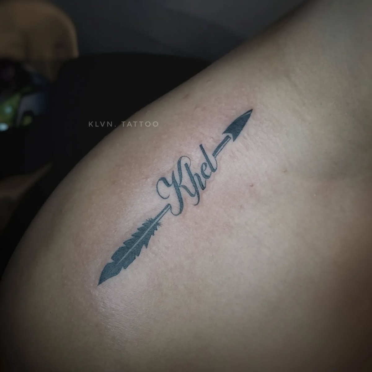 Feathered Arrow with Script Name - Tattoos.com