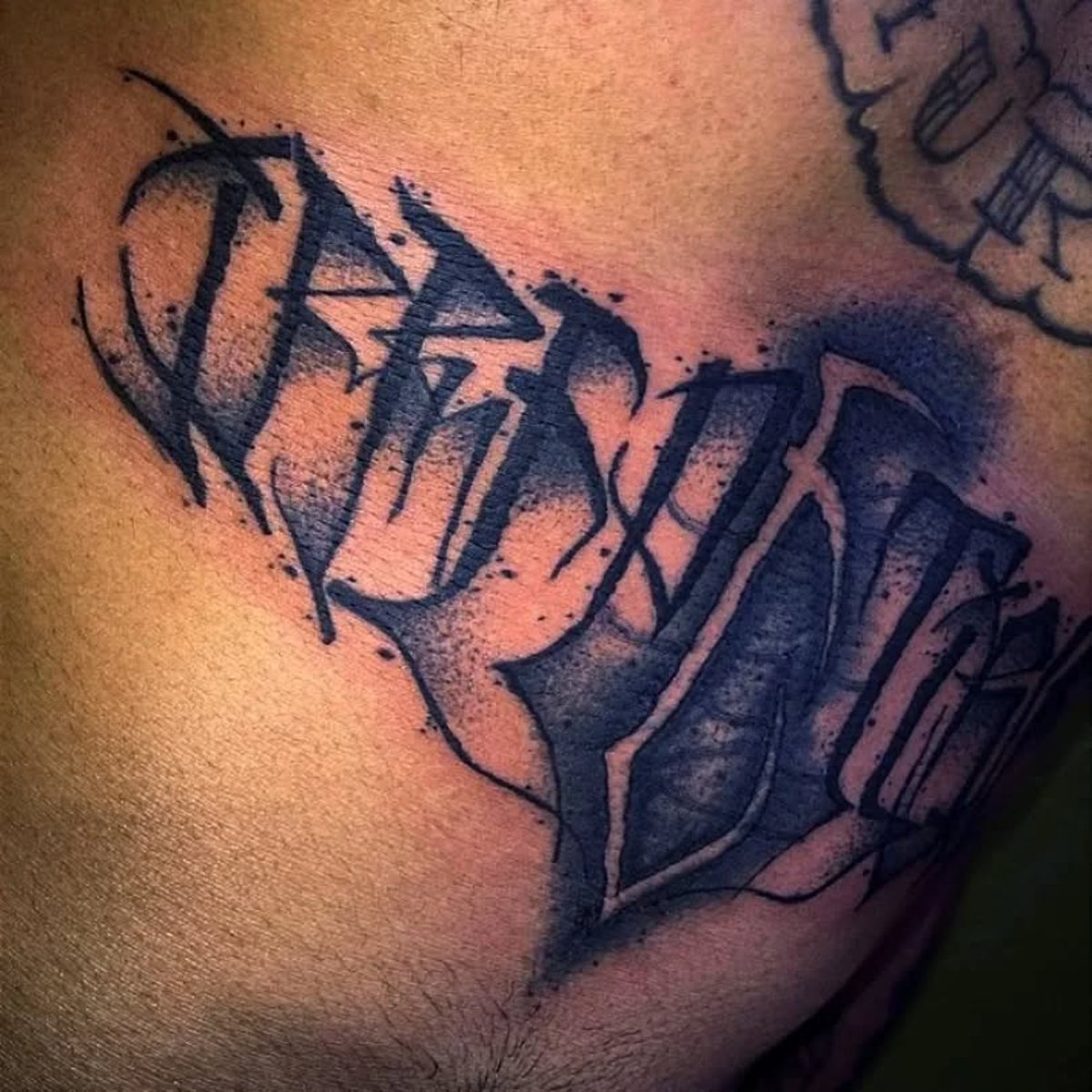 Gothic Blackwork Name with Shadow Fade - Tattoos.com