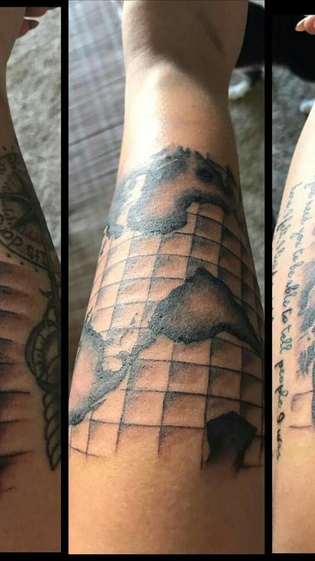 Gridded World Map with Compass - Tattoos.com