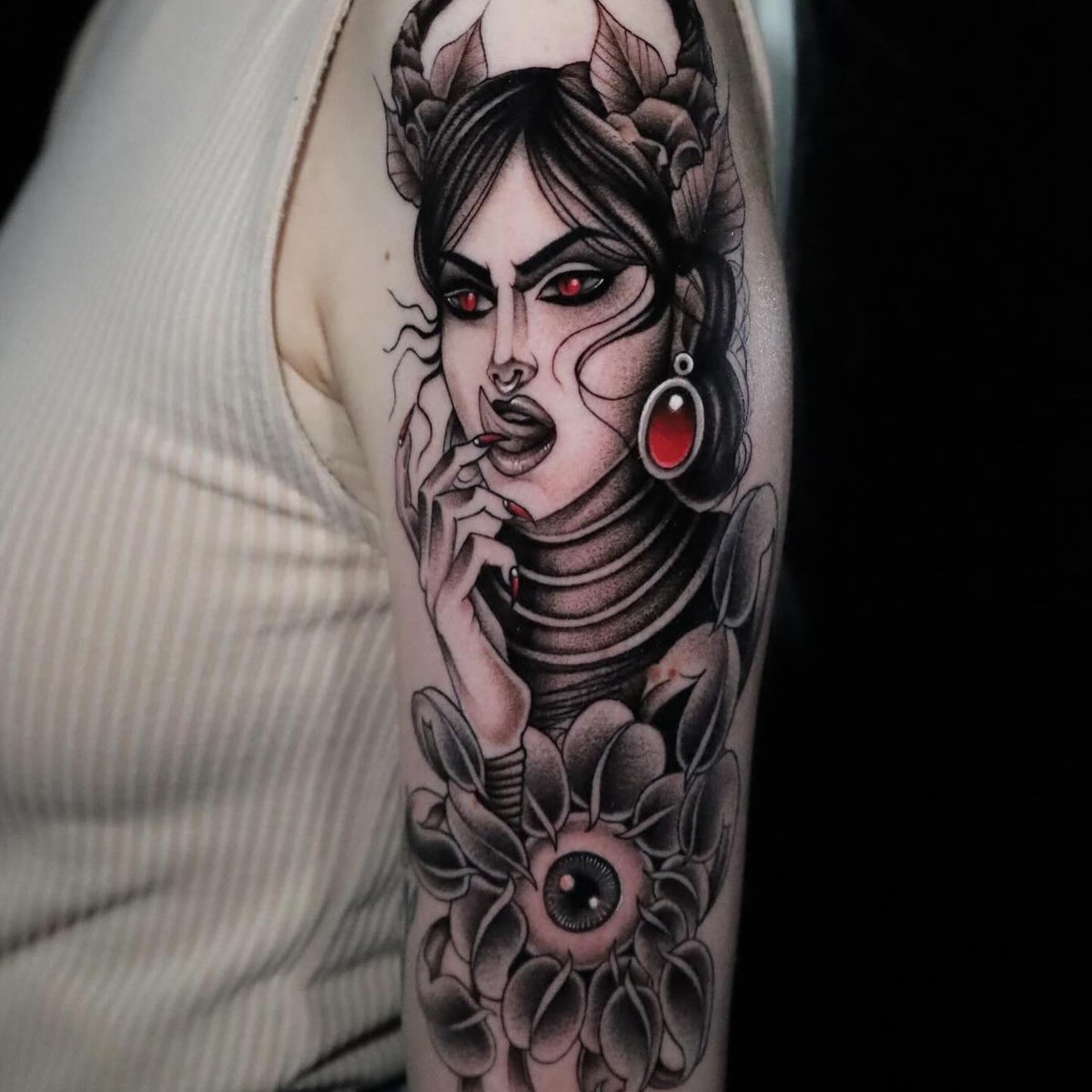 Horned Femme Fatale with All-Seeing Eye - Tattoos.com