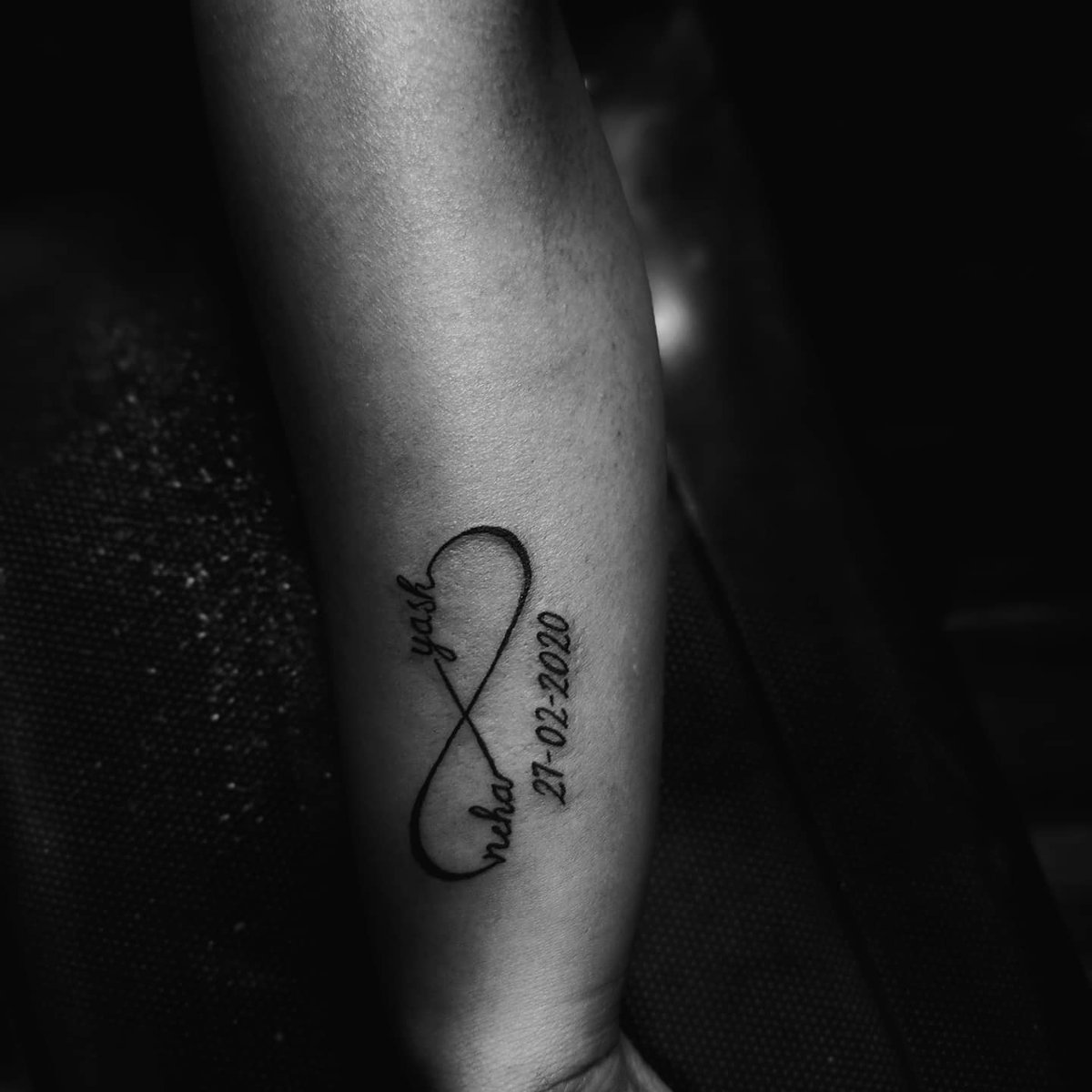 Infinity Love Script with Names and Date - Tattoos.com
