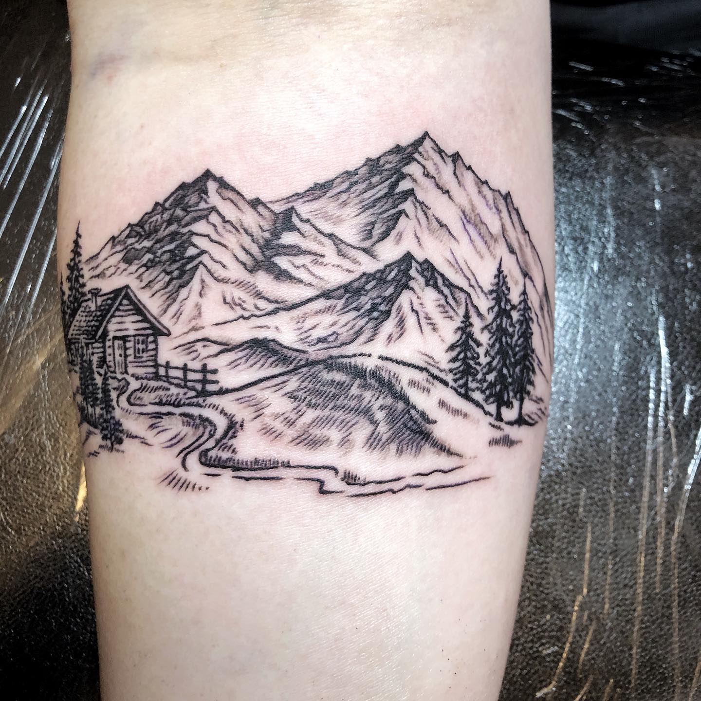 Mountain Cabin Landscape | Tattoos.com