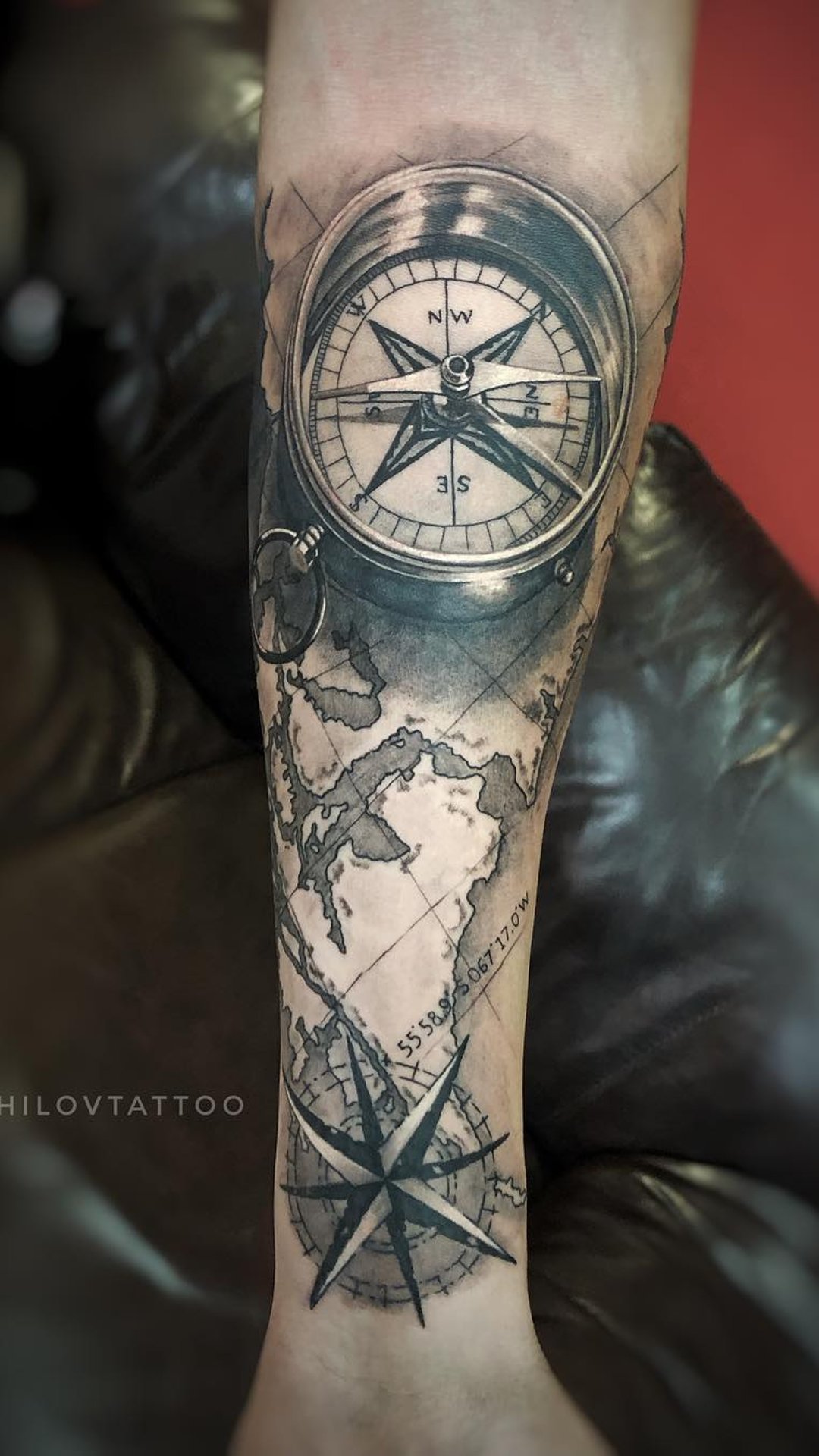 Navigator’s Compass and World Map - Tattoos.com