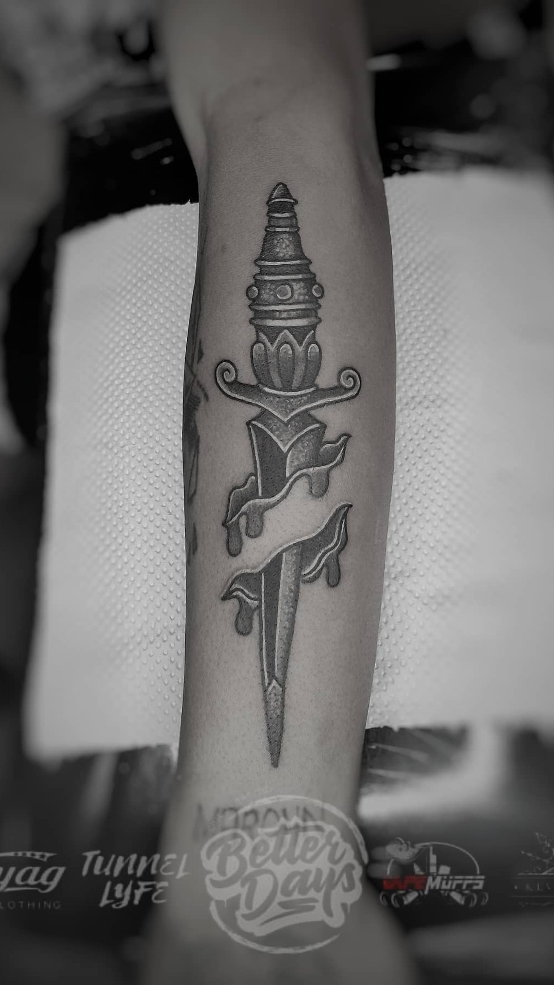 Ornamental Dagger with Dripping Banner - Tattoos.com