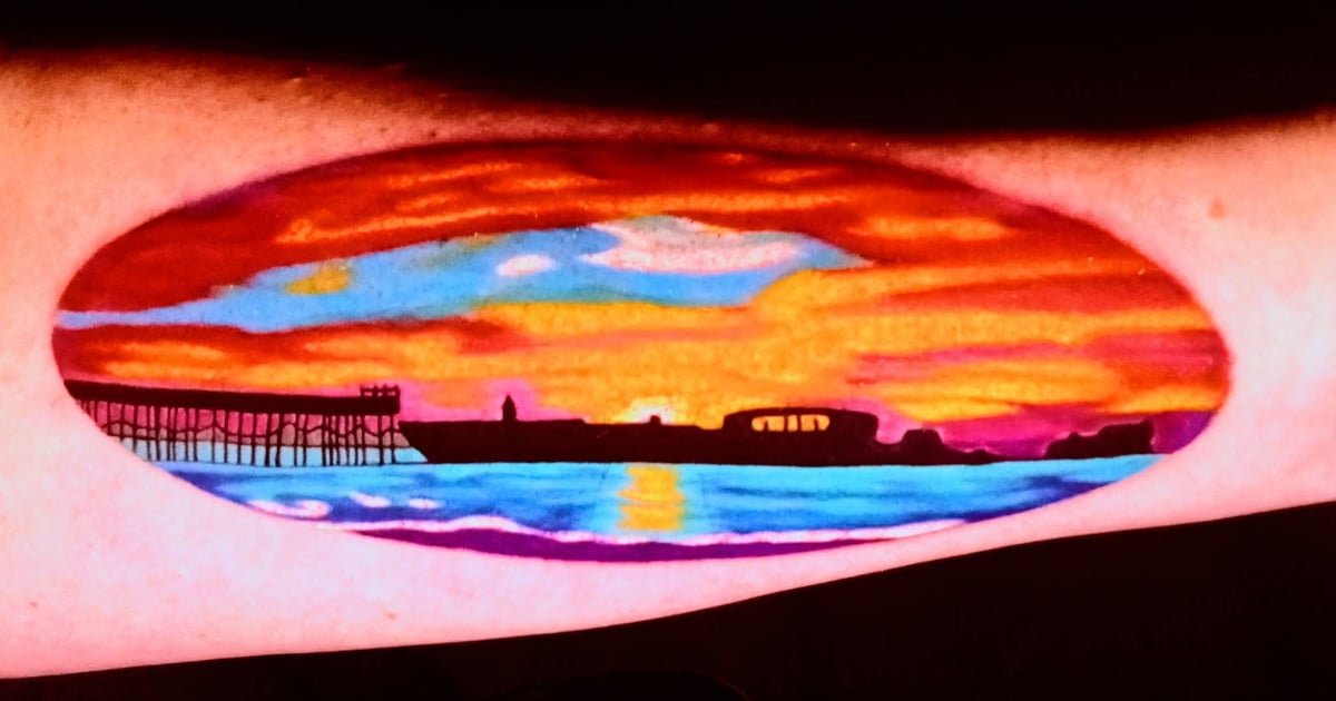 Oval Sunset Pier Seascape - Tattoos.com
