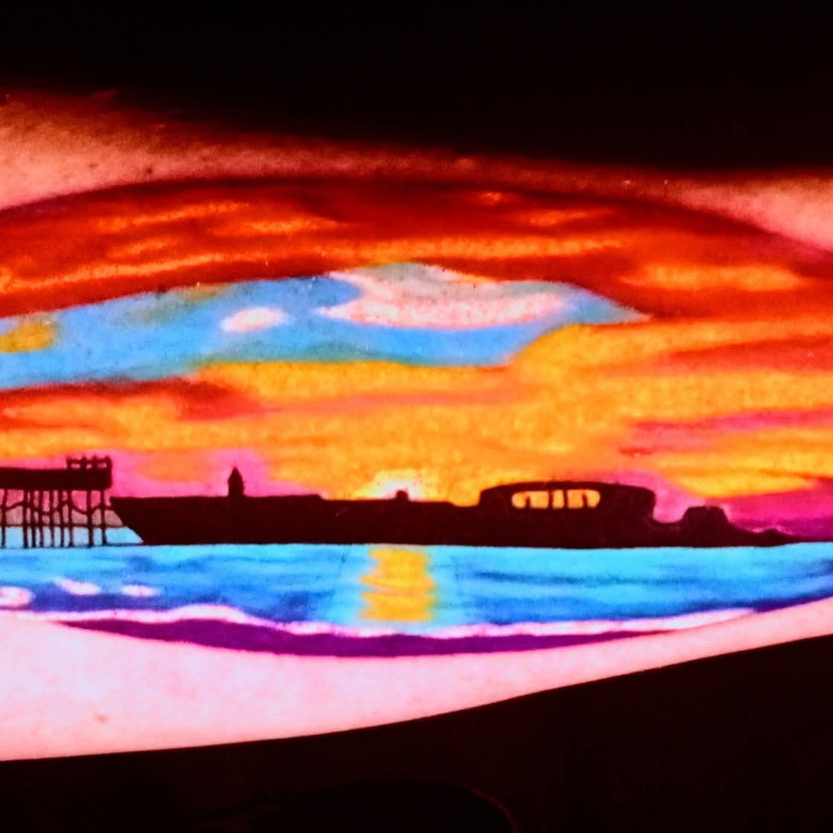 Oval Sunset Pier Seascape - Tattoos.com