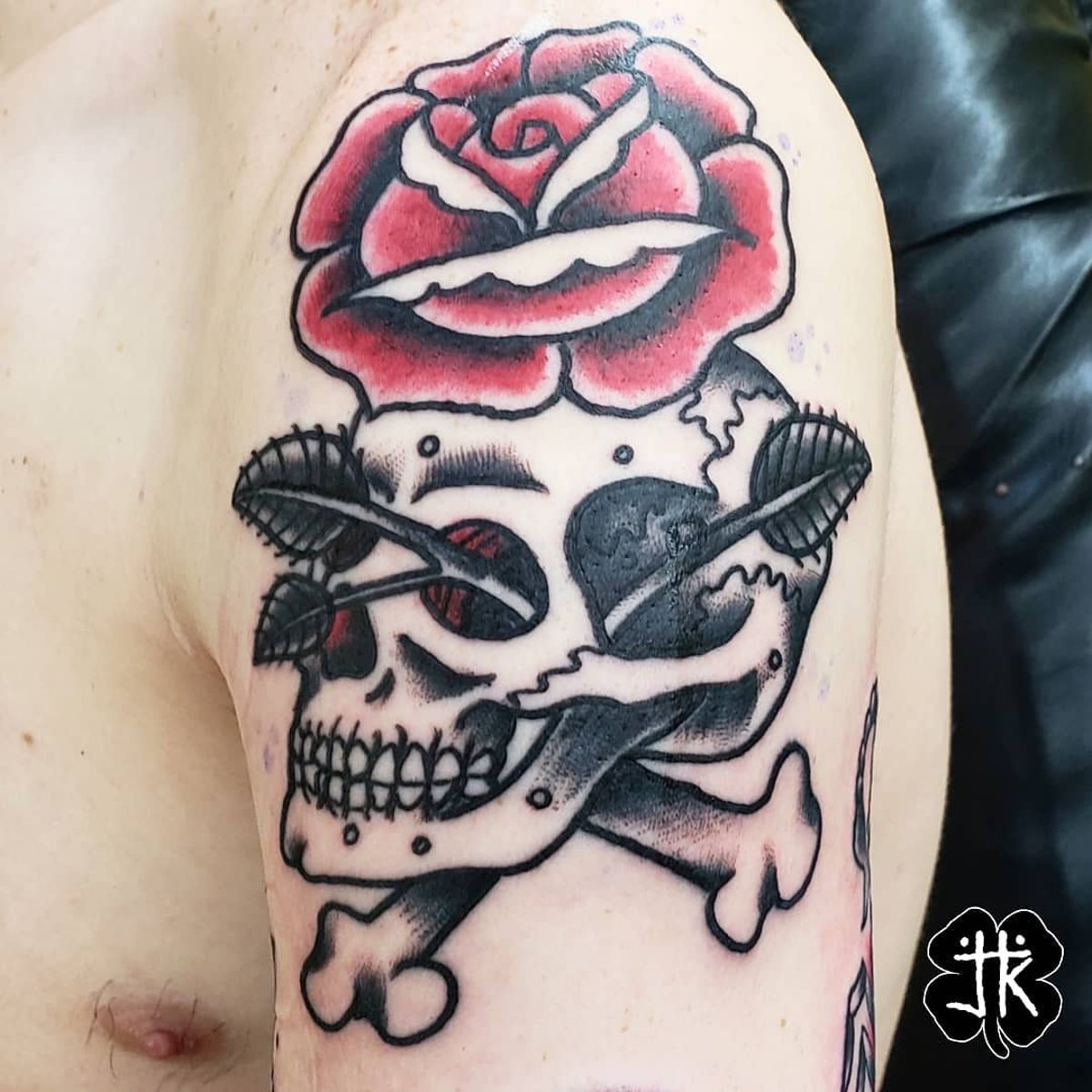 Rose-Crowned Skull and Crossbones - Tattoos.com