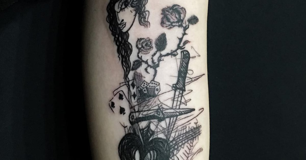 Scribbled Heart & Dagger Collage - Tattoos.com
