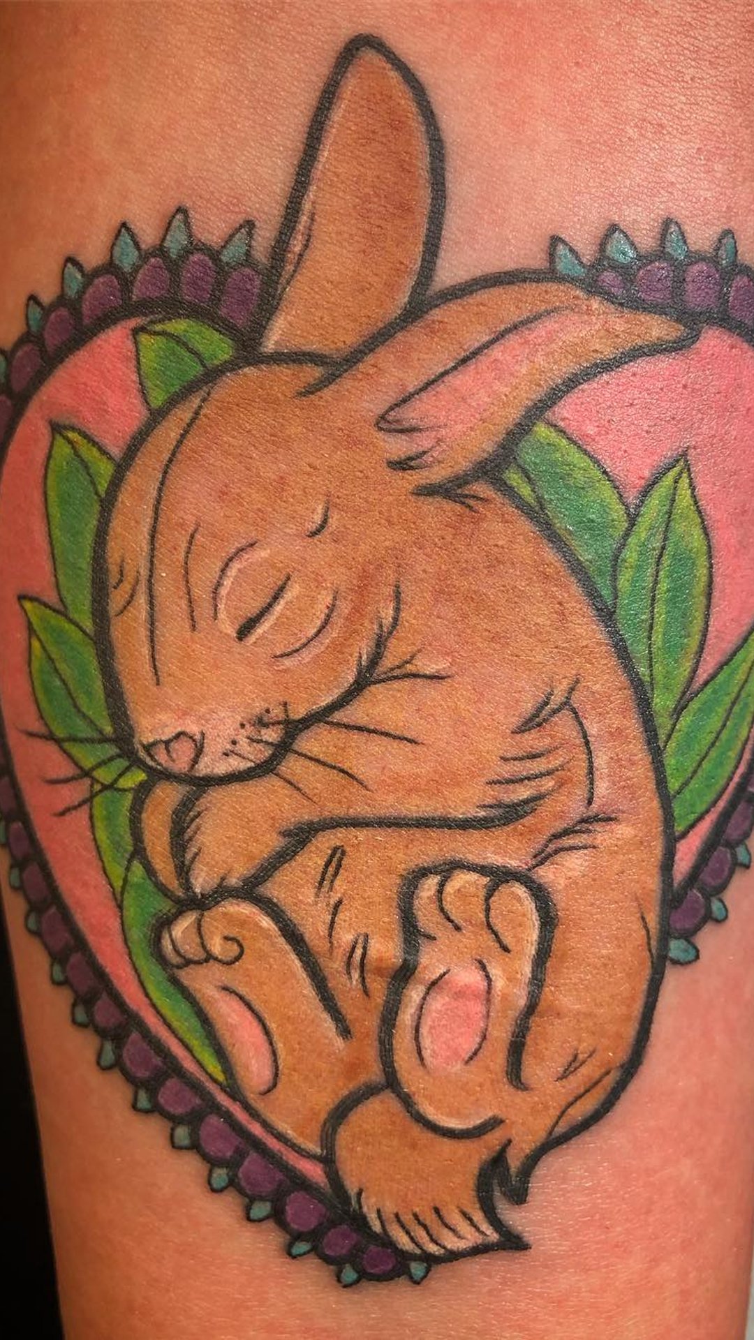 Sleeping Bunny in Lace Heart - Tattoos.com
