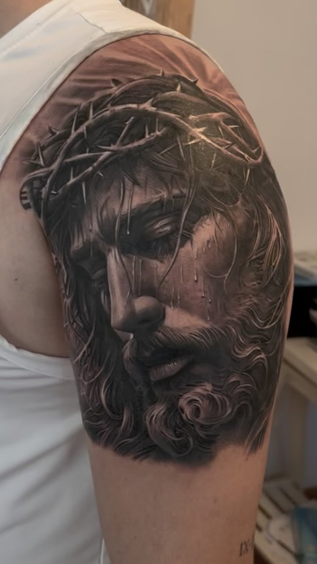 Sorrowful Christ with Crown of Thorns - Tattoos.com