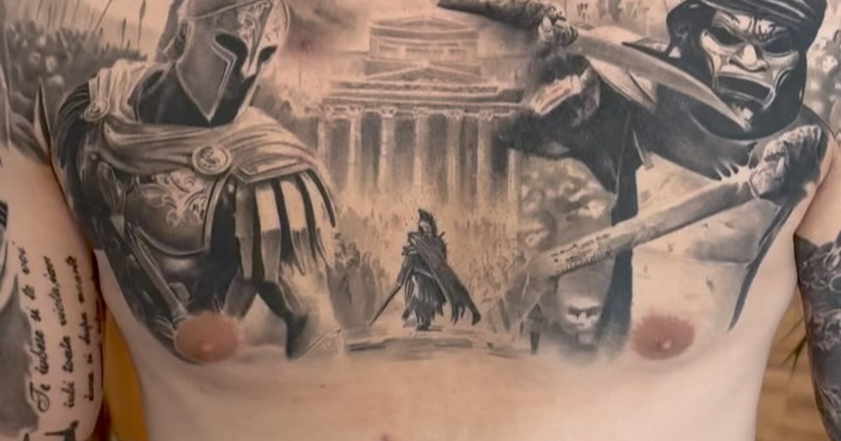Spartan vs Samurai Chest Mural - Tattoos.com