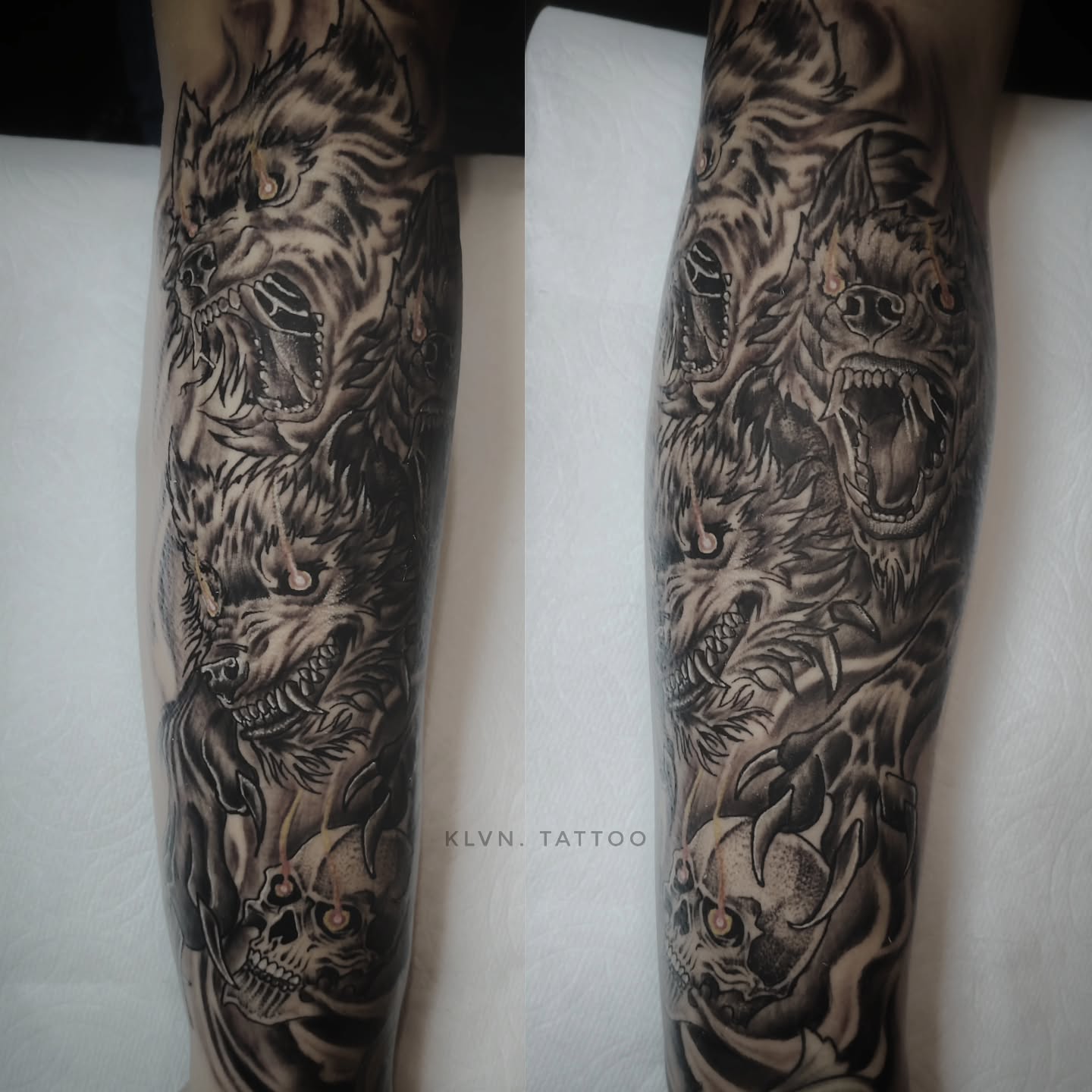 Triad of Wolves with Skull - Tattoos.com