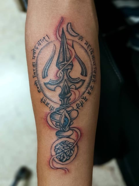 Trishul of Shiva with Mantra Circle - Tattoos.com