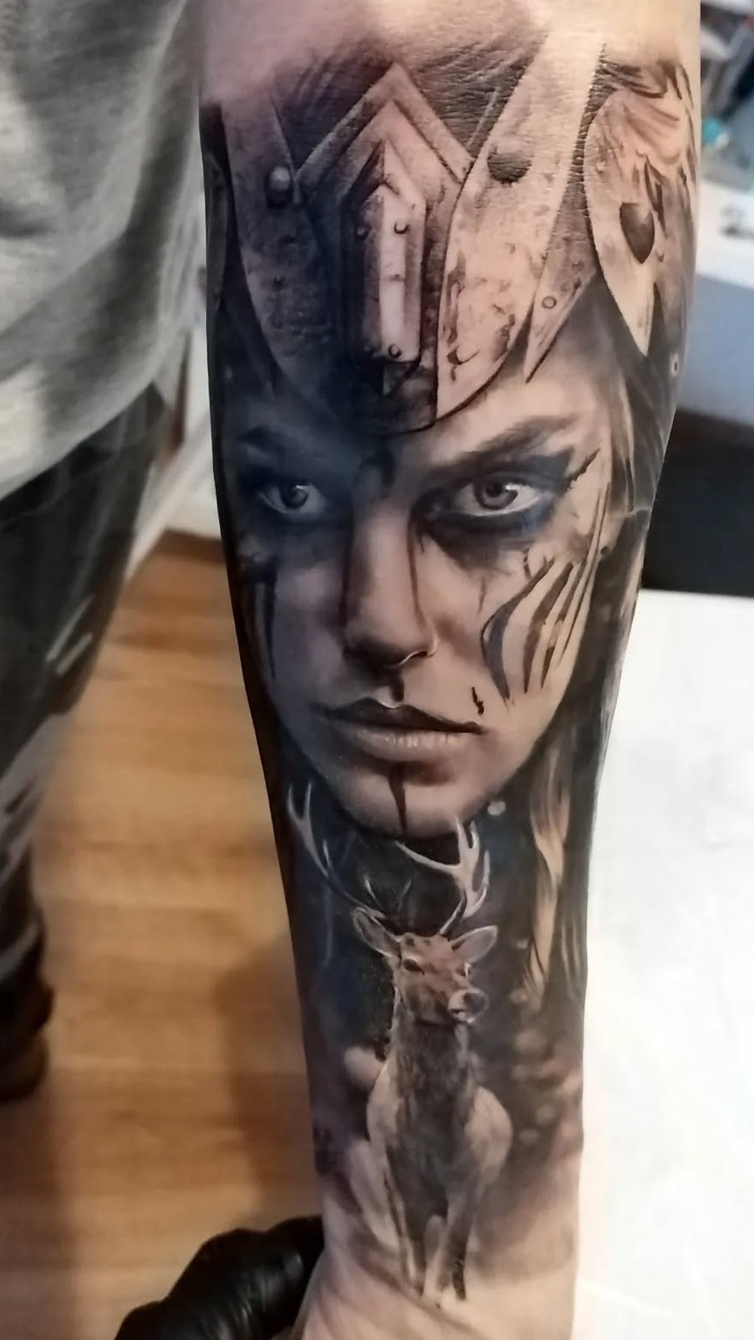 Valkyrie and Stag Portrait - Tattoos.com