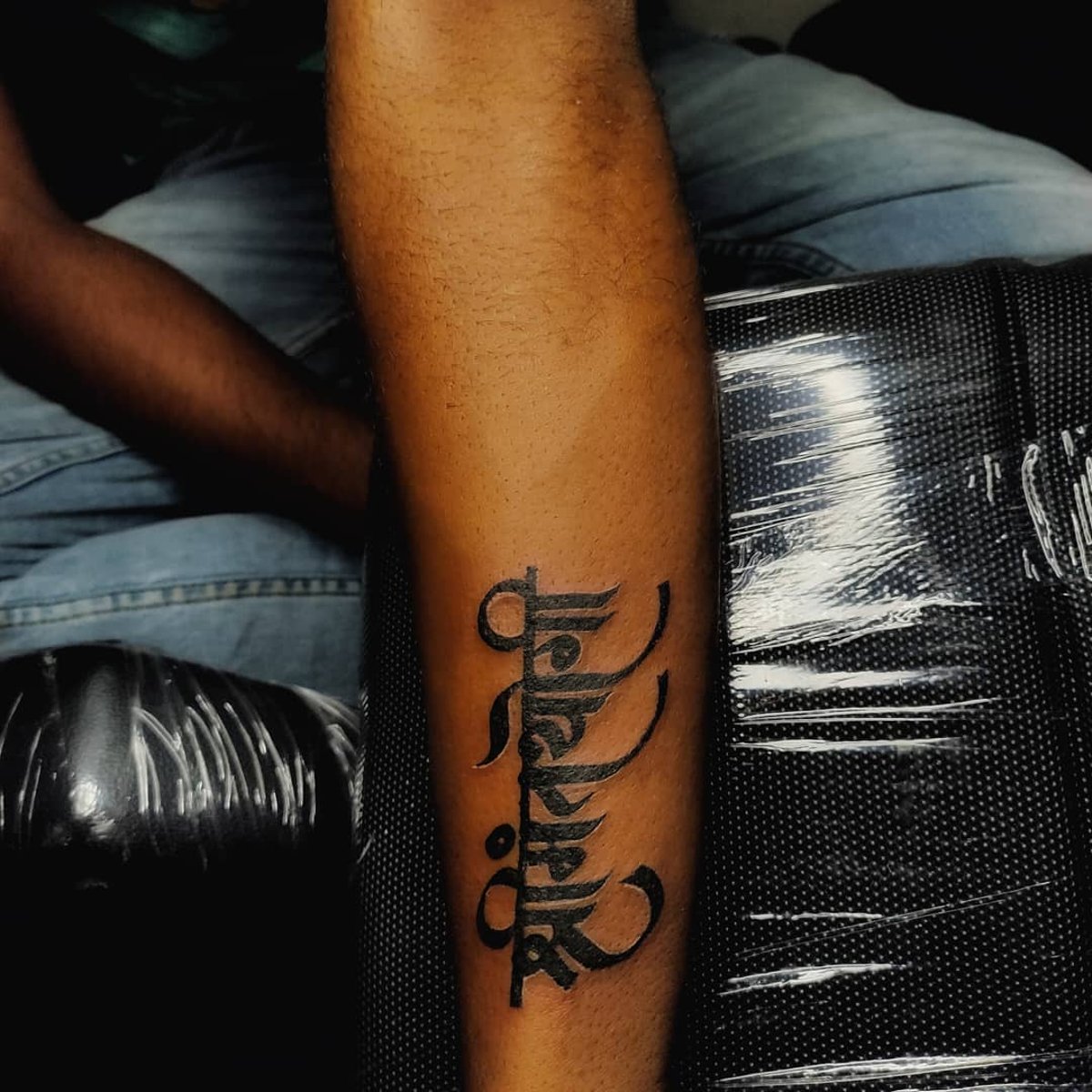 Vertical Devanagari Blackwork Calligraphy - Tattoos.com