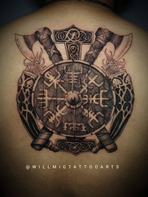 Viking Shield and Axes with Mjölnir - Tattoos.com