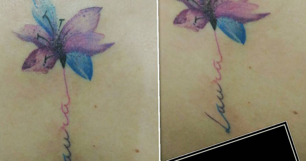 Watercolor Lily with Script - Tattoos.com