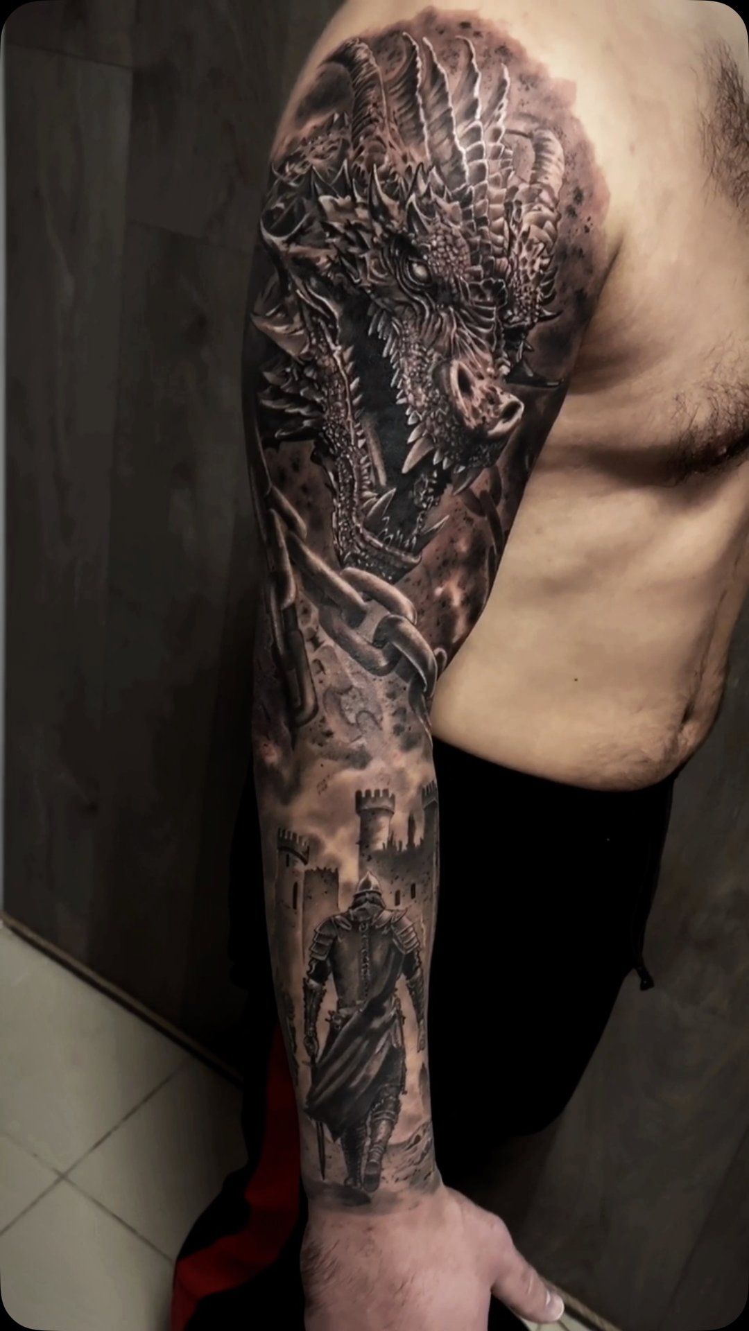 Wyrm and the Knight at the Citadel - Tattoos.com